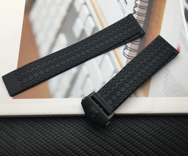 Black watchband 22mm silicone rubber watch belt Fo... – Grandado