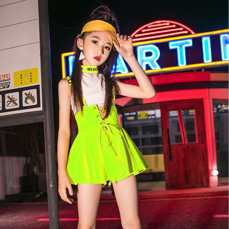 Fluorescent Green Jazz Hip Hop Costume Girl Cheerl... – Grandado