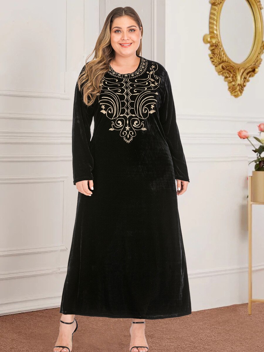 Muslim Velvet Abaya Dress Women Turkey Embroidery ... – Grandado