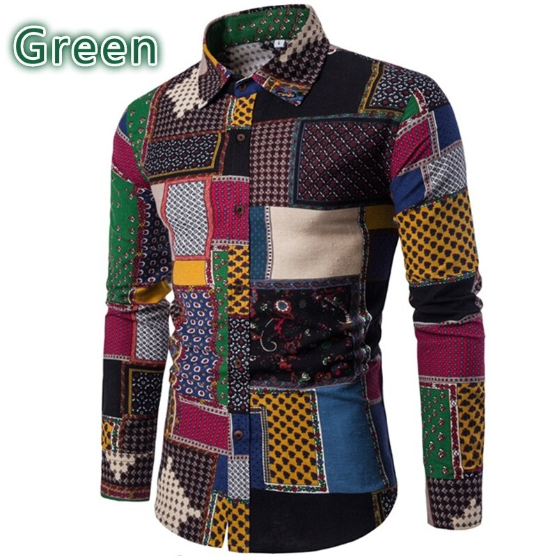 Mannen Lange Mouw Spliced Patchwork Vintage Tradit... – Vicedeal