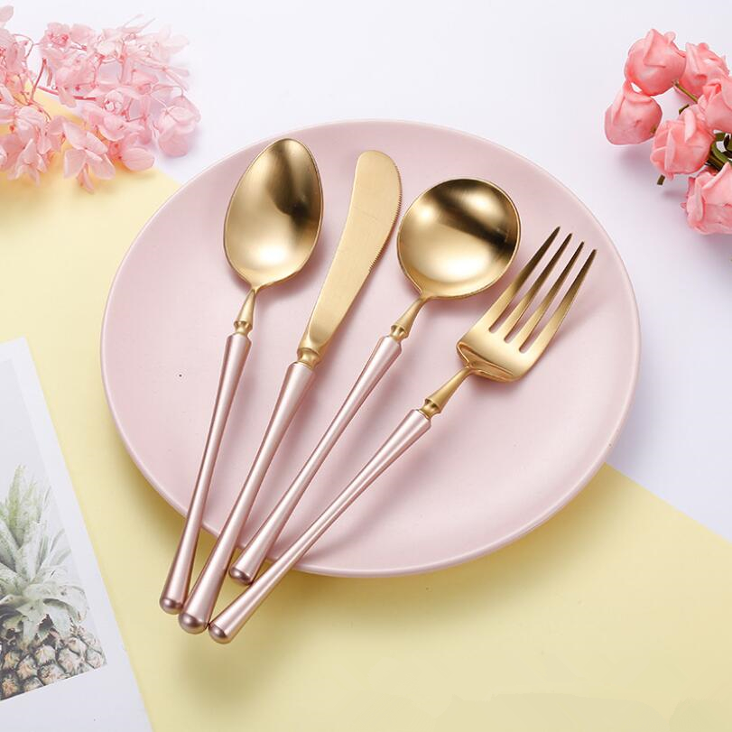 Gold Überzogene matt Besteck einstellen Rosa Griff... – Grandado