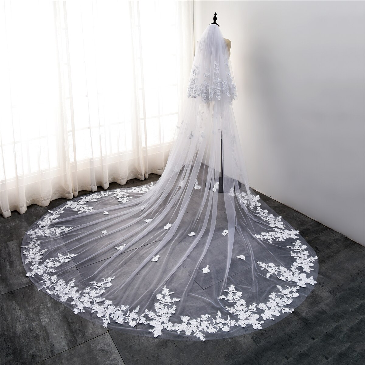 Weiß/Elfenbein Hochzeit Schleier Lange Volle Spitz... – Vicedeal