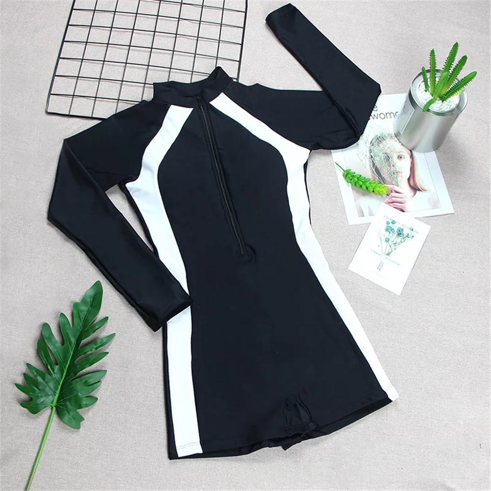 Long Sleeve Rash Guard Women Zipper One Piece Swim... – Grandado