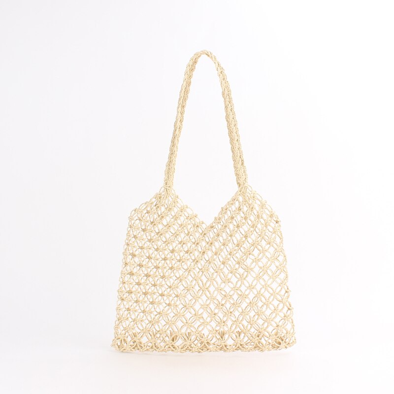 hand-woven hollowwork straw bag paper rope grid wi... – Grandado