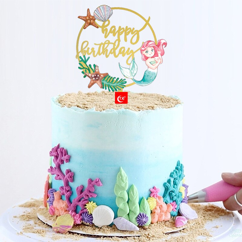 Ocean Shell Arylic Happy Birthday Cake Toppers Mer... – Grandado
