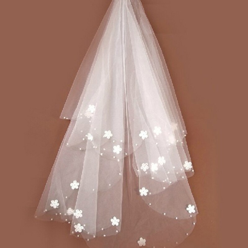 1 Layer Embroidered Flower Bridal Veil Simple Tull... – Vicedeal