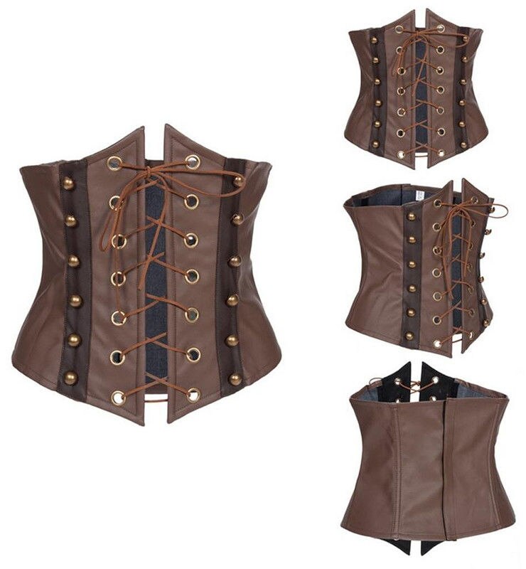 Women Gothic Faux Leather Steampunk Corset Lace Up... – Vicedeal
