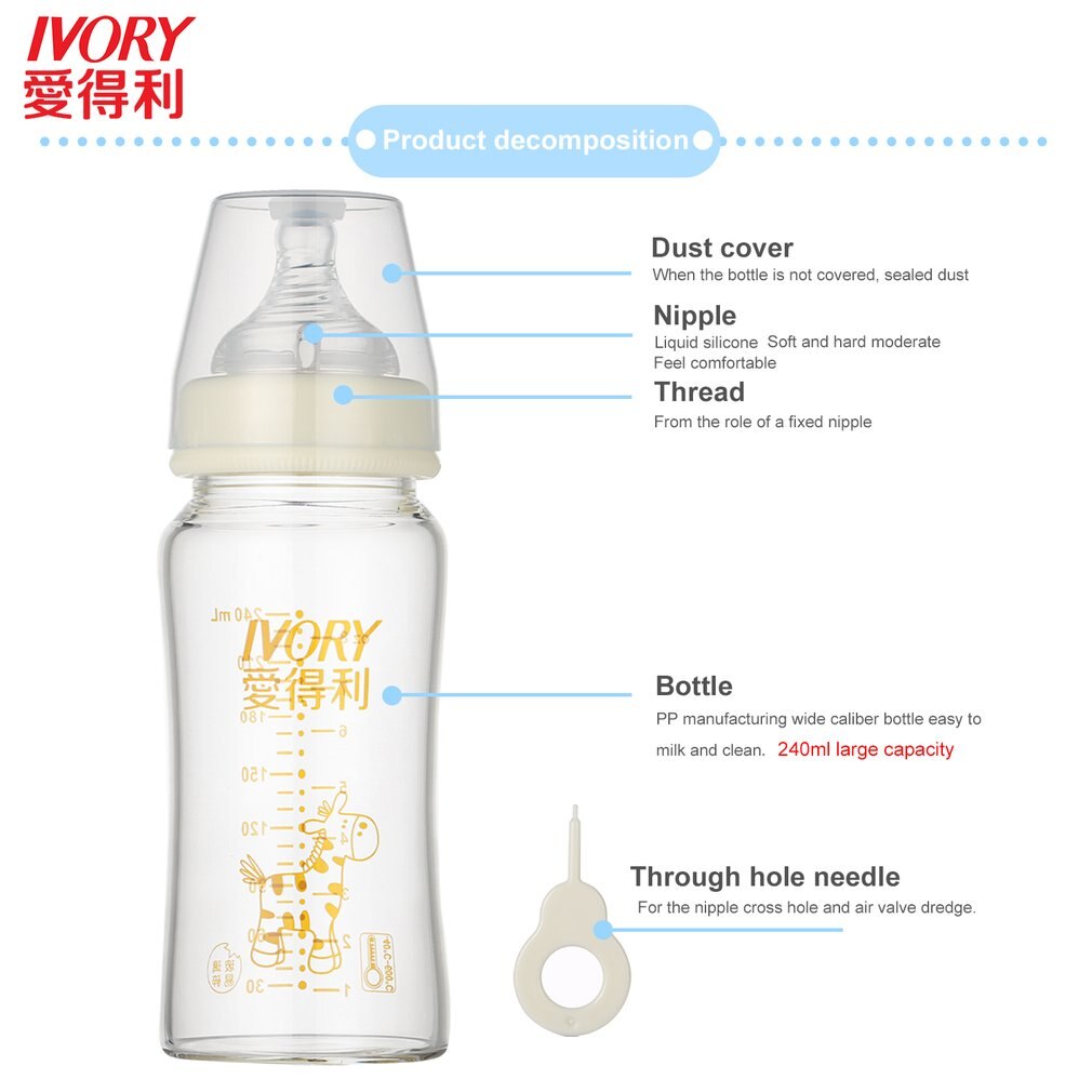 IVORY 240ml Wide Neck Baby Nursing Glass Feeding B... – Grandado