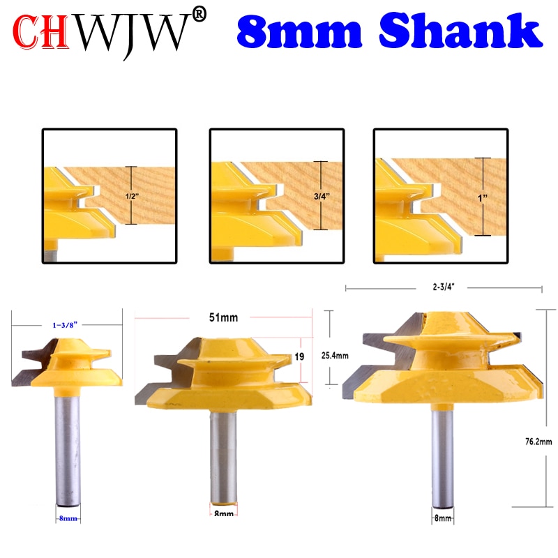 CHWJW 3PC 8mm Shank 45 Degree Lock Miter Bit Glue ... – Grandado