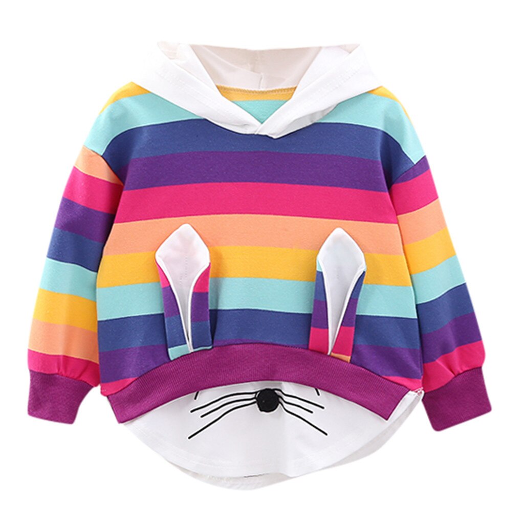 Toddler Kids Girls Striped Rainbow Top Cartoon Fas... – Grandado