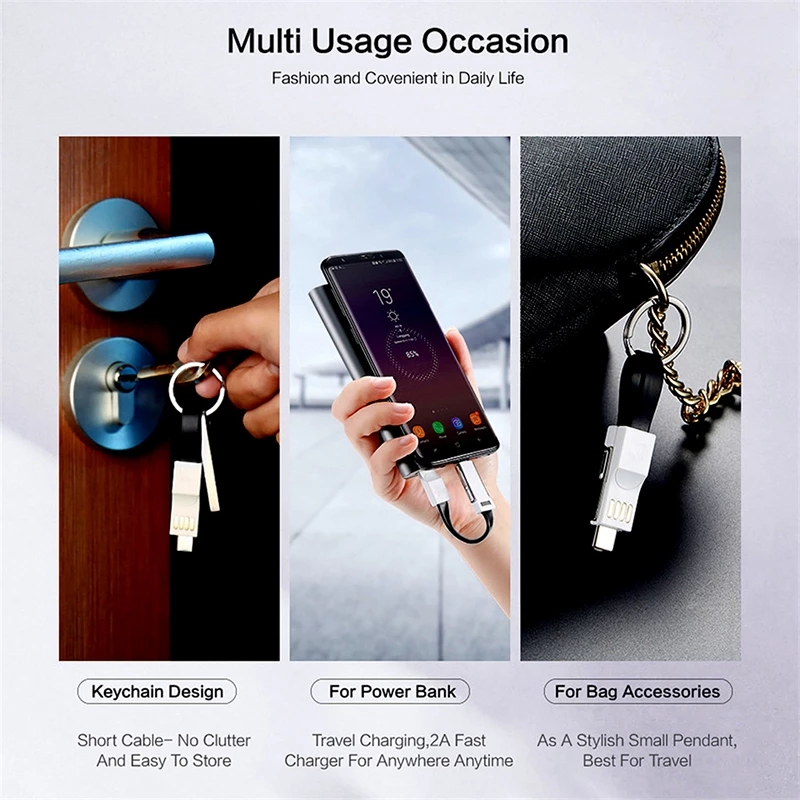 3 in 1 Magnetic Key Chain Micro USB Type-C Lightni... – Grandado