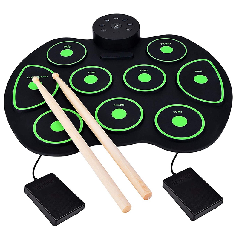Electronic Drum Kit 9 Pads Roll-Up Practice Drum S... – Grandado