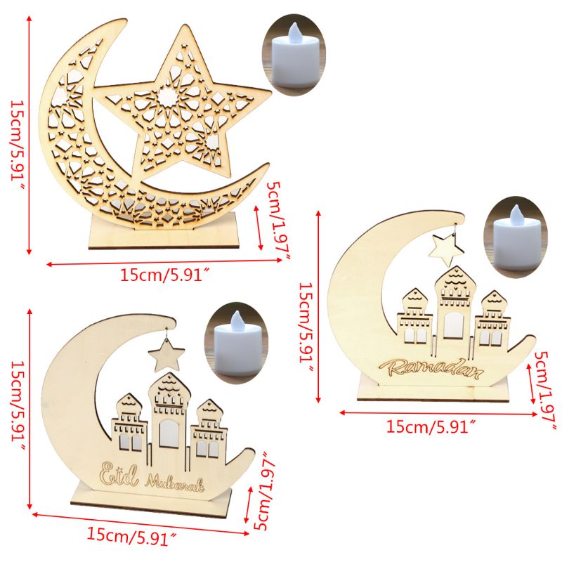 Wooden Ramadan Eid Mubarak Moon Star Islam Hanging... – Grandado