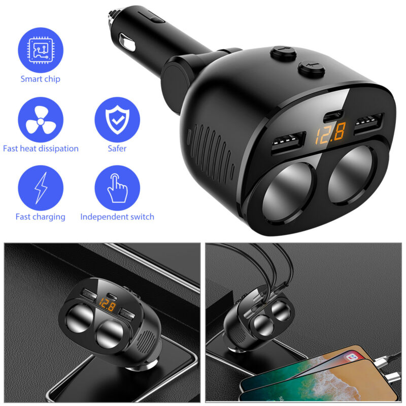2 Way Car Cigar Lighter Socket Splitter Dual USB +... – Grandado
