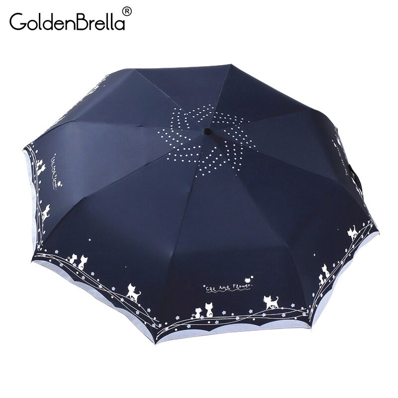 Merke blomster og katt paraply regn kvinner vindte... – Vicedeal
