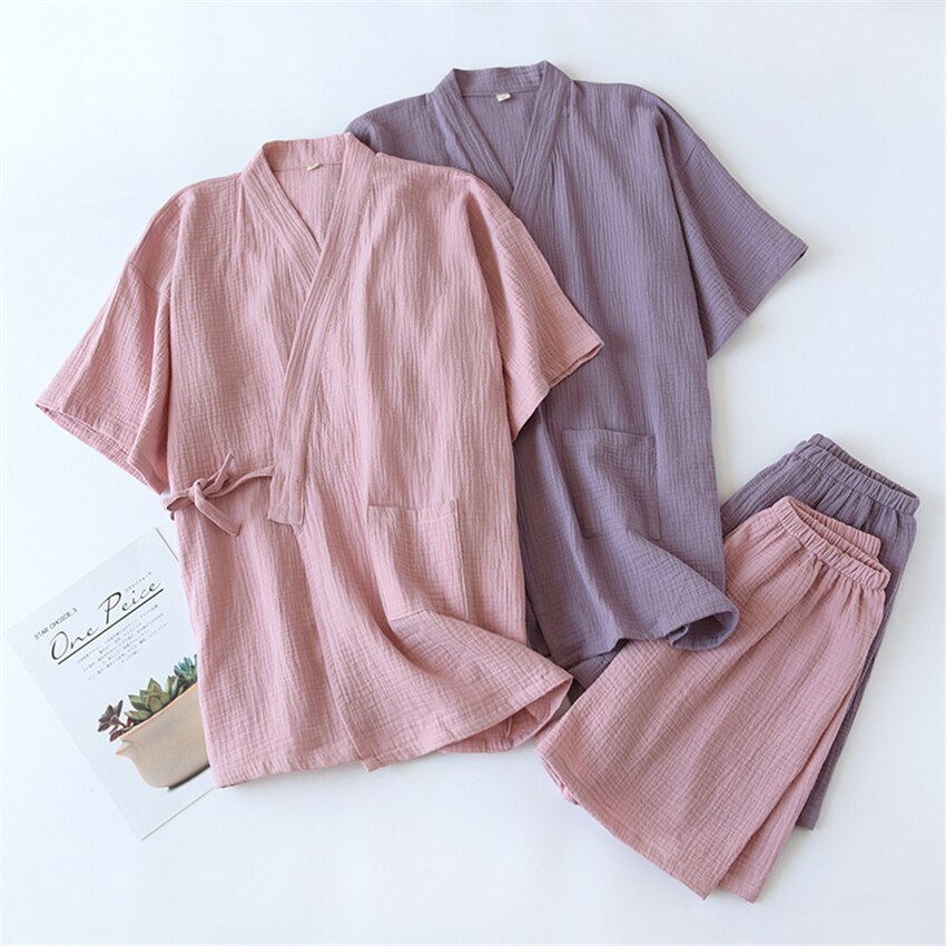 3Colors Japanese Kimono Summer Pajamas Sets Women ... – Grandado