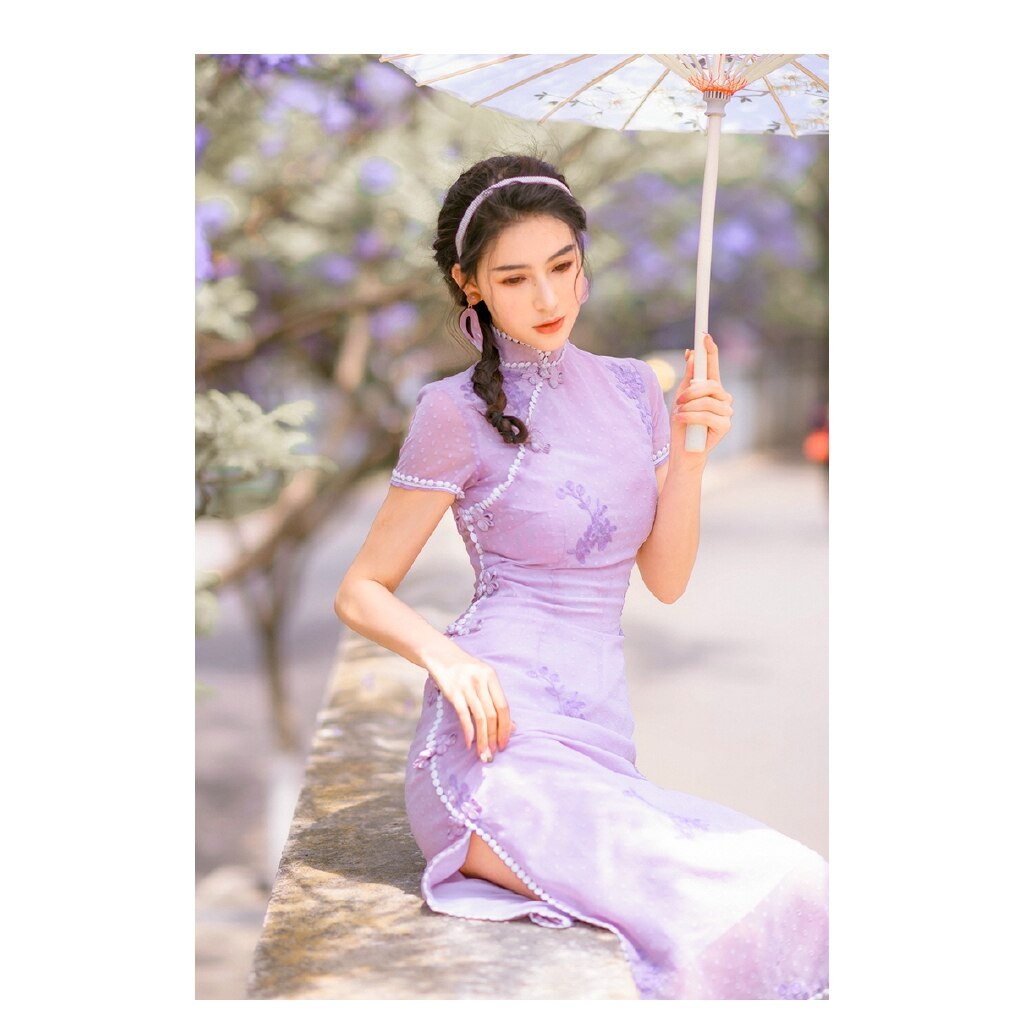 French Purple Young Cheongsam Cute Sweet Dress Fai... – Grandado