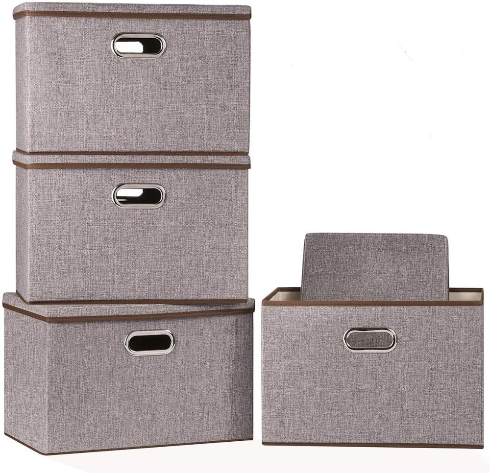 Large Foldable Storage Bin with Lid Linen Fabric S... – Vicedeal