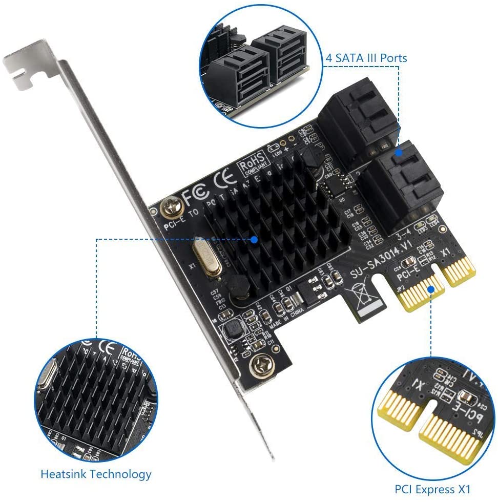 PCI e X1 to SATA 3.0 Adapter Card Controller PCI E... – Grandado