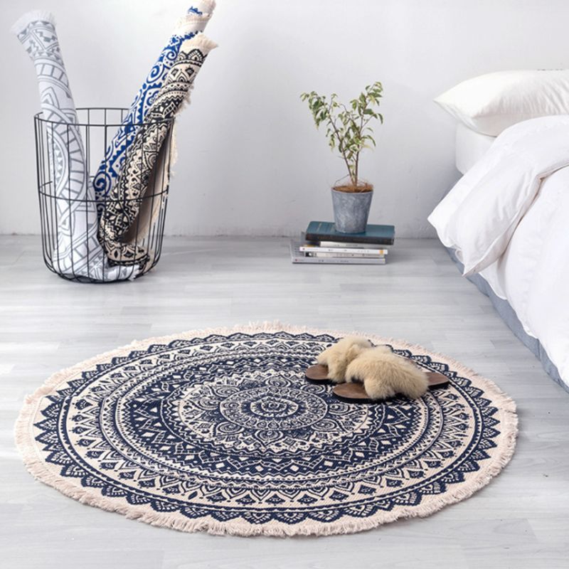 Marokko Ronde Tapijt Boho Stijl Kwastje Katoen Tap... – Grandado
