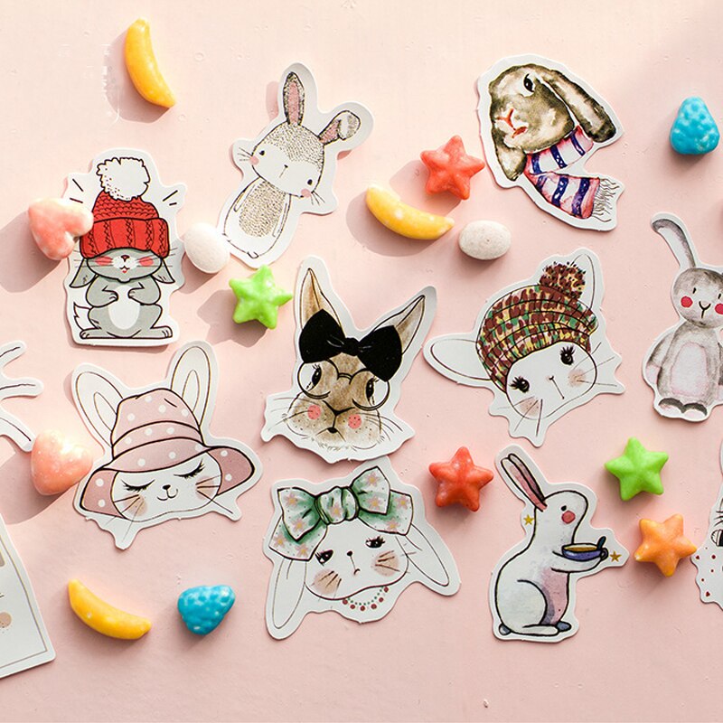Many Cute bunny Hello rabbit PVC stickers photo al... – Grandado