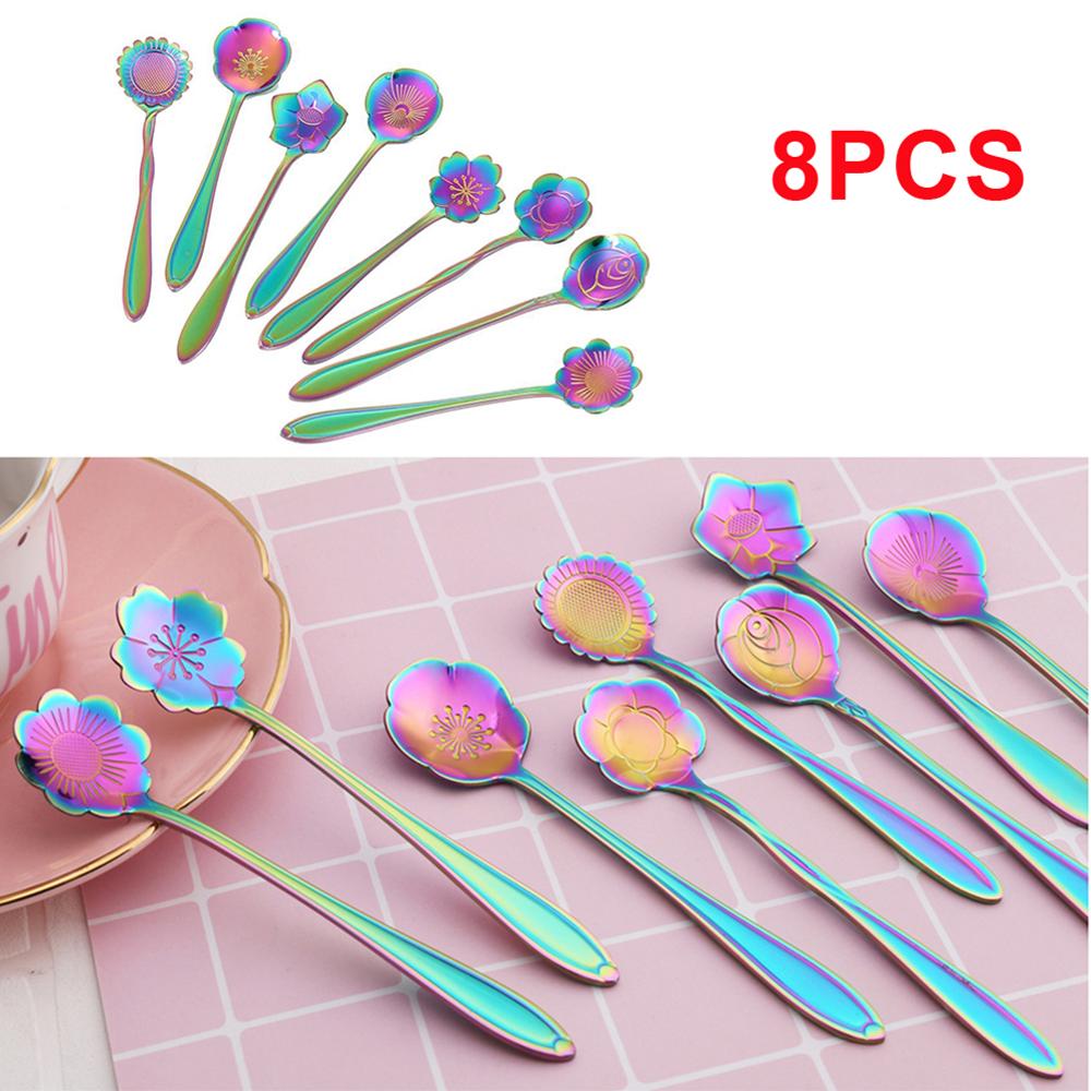 1PC Flower Stainless Steel Rainbow Spoons Tea spoo... – Vicedeal