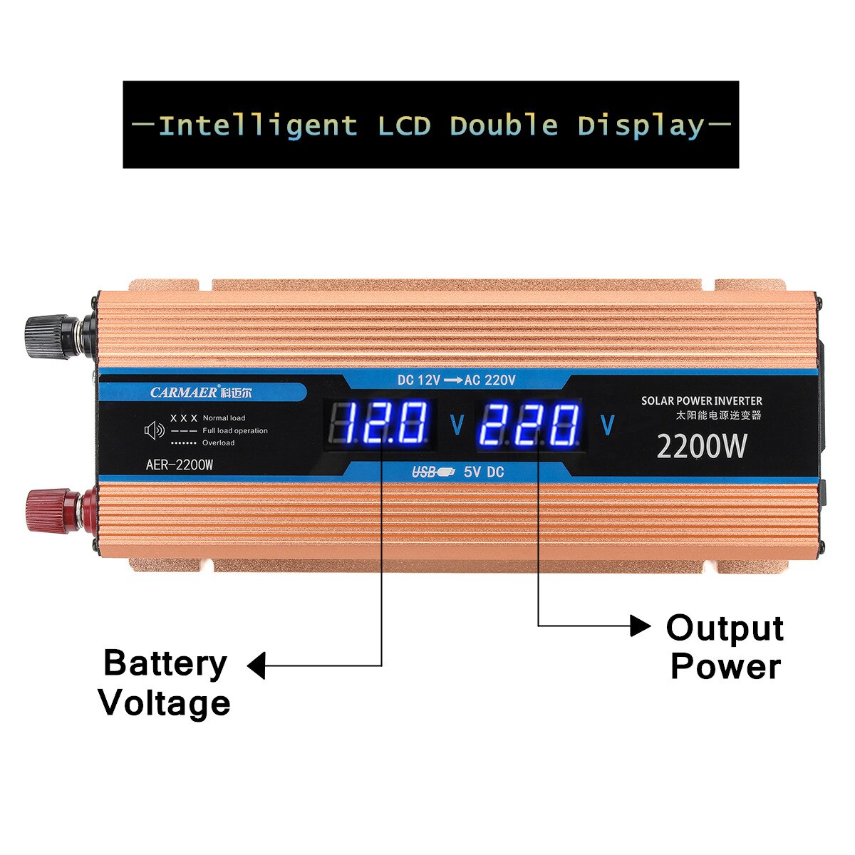 Dubbel lcd-display inverter 500/1200/2200w dc 12v/... – Vicedeal