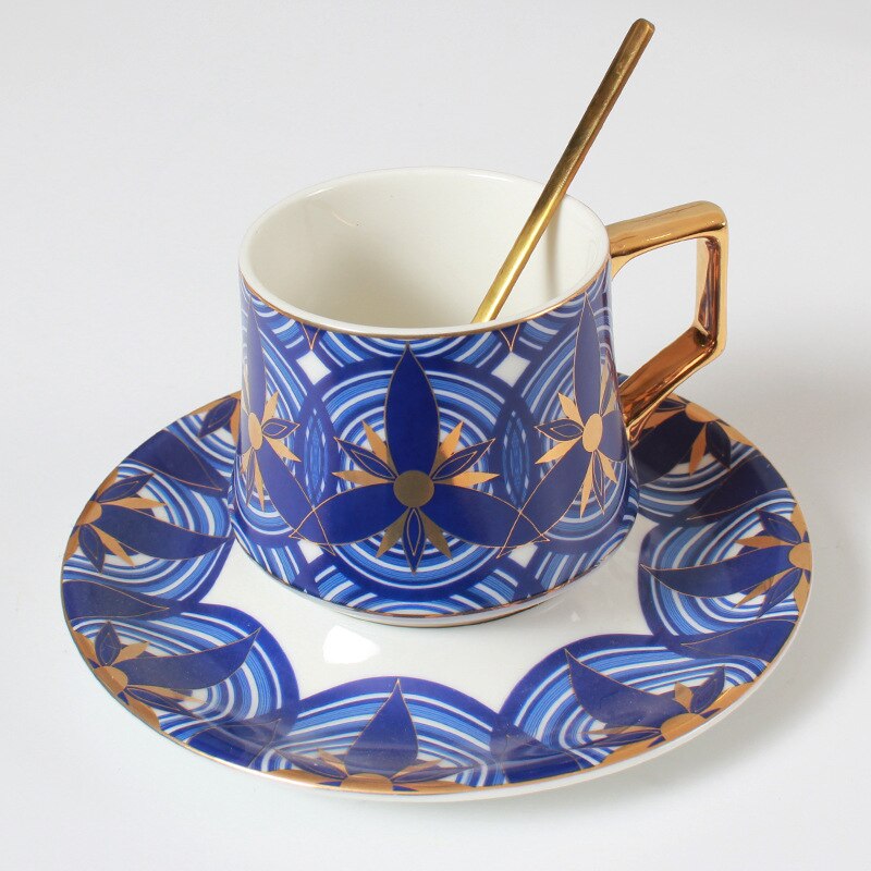 Blue Bone China Golden European British Coffee Cup... – Grandado