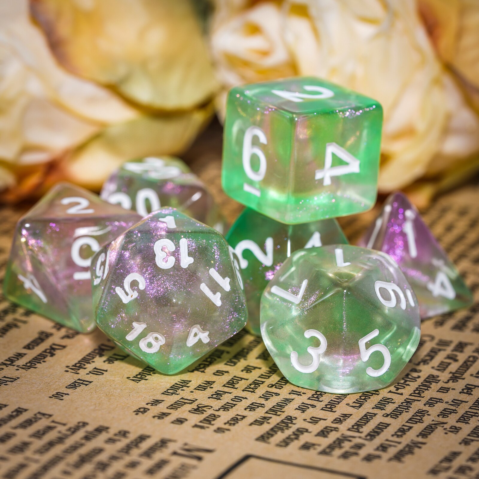7Pcs/Set Green/Purple DND Dice Set D4 D6 D8 D10 D%... – Grandado