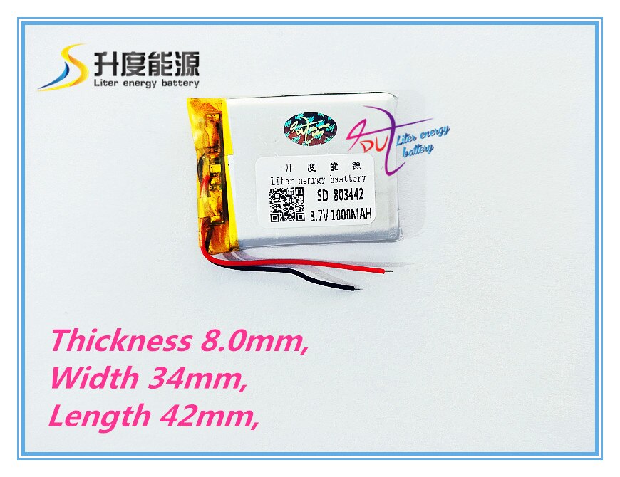 SD 3.7v small size lipo battery 803442 1000mAh lit... – Grandado