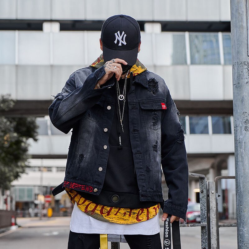 Wolf Printed Denim Jackets Men's Letters Embroider... – Grandado