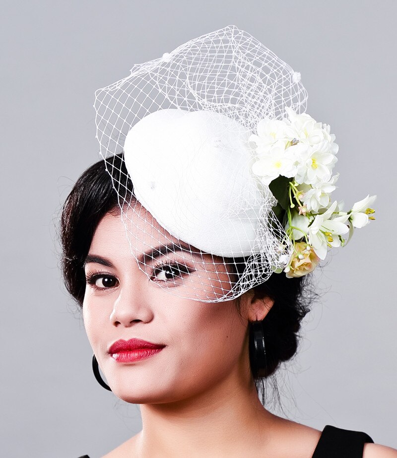White Mesh Fascinator Hat With Fancy Flower Hair C... – Grandado