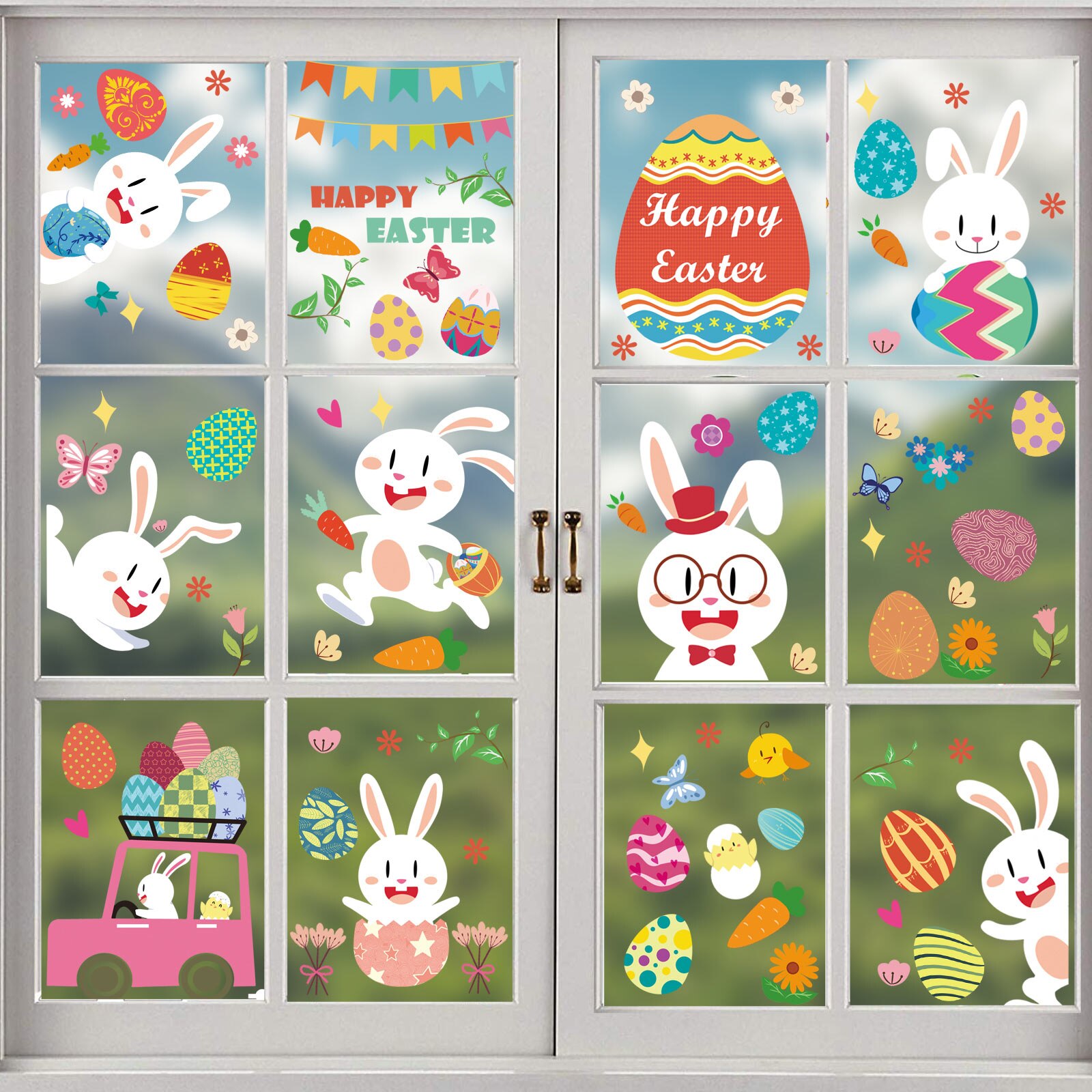 9 Sheet Easter Window Clings Easter Egg Bunny Wind... – Grandado