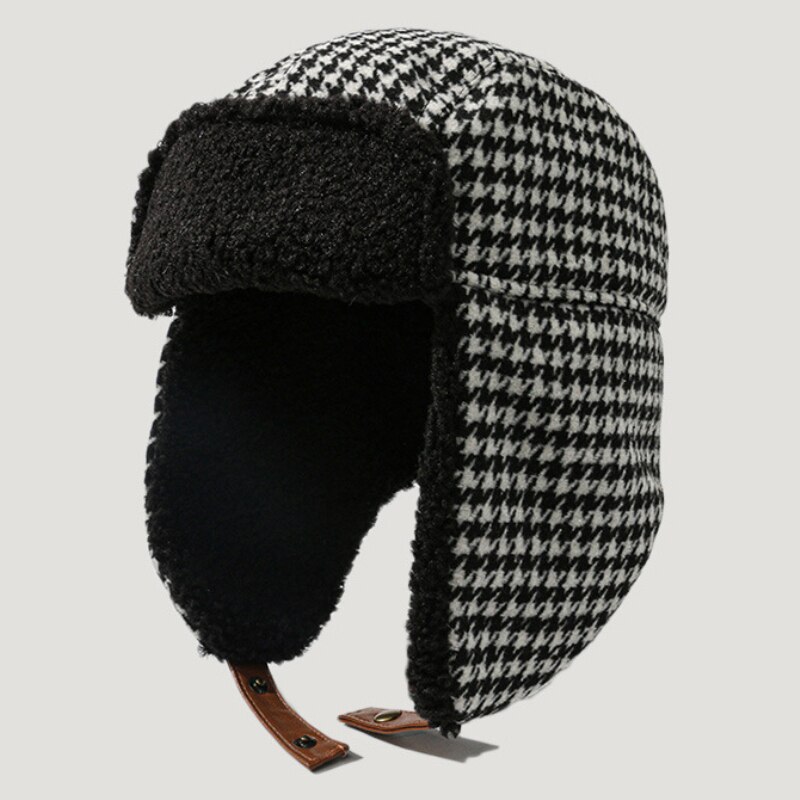 HT3456 Thick Warm Winter Hat Women Plaid Earflap T... – Grandado