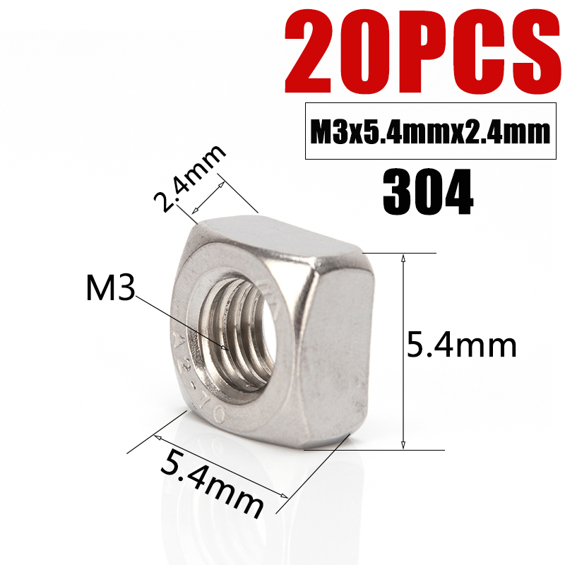 M3 M4 M5 M6 M8 M10 M12 Vierkante Moer 304 Rvs Metr... – Vicedeal