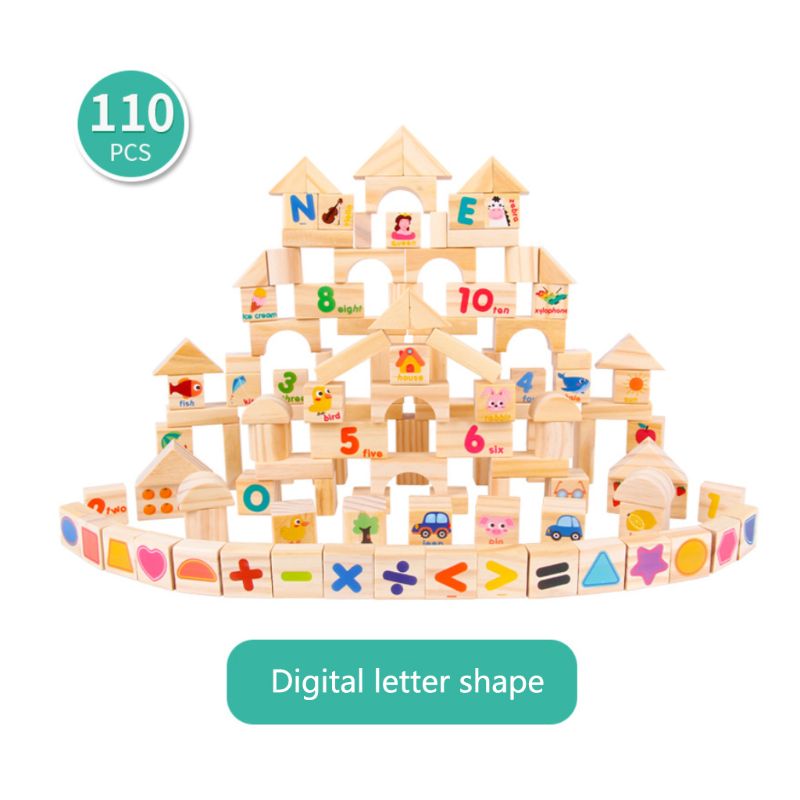 110pcs Wooden Building Block Stacking Alphabet Num... – Grandado