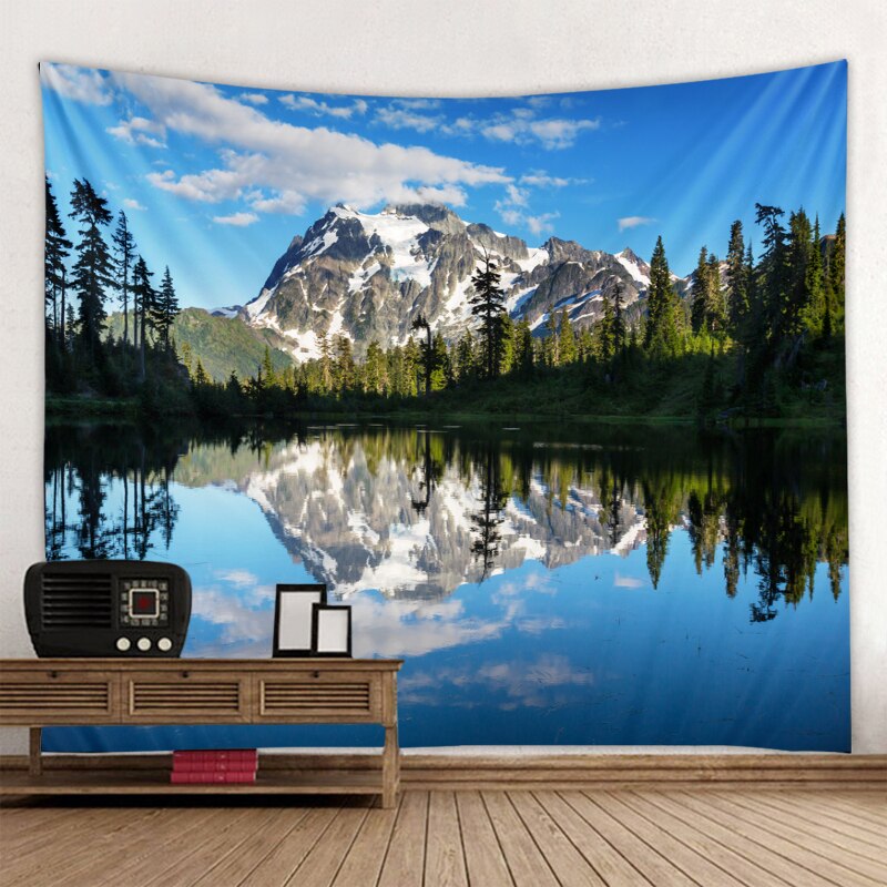 Natural Tree Tapestry Mountain Tree Reflection Bac... – Vicedeal