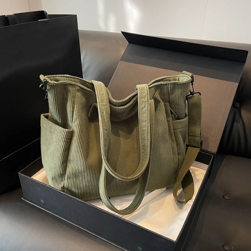 Vrouwen Corduroy Tote Bag Casual Multi Pocket Hand... – Vicedeal