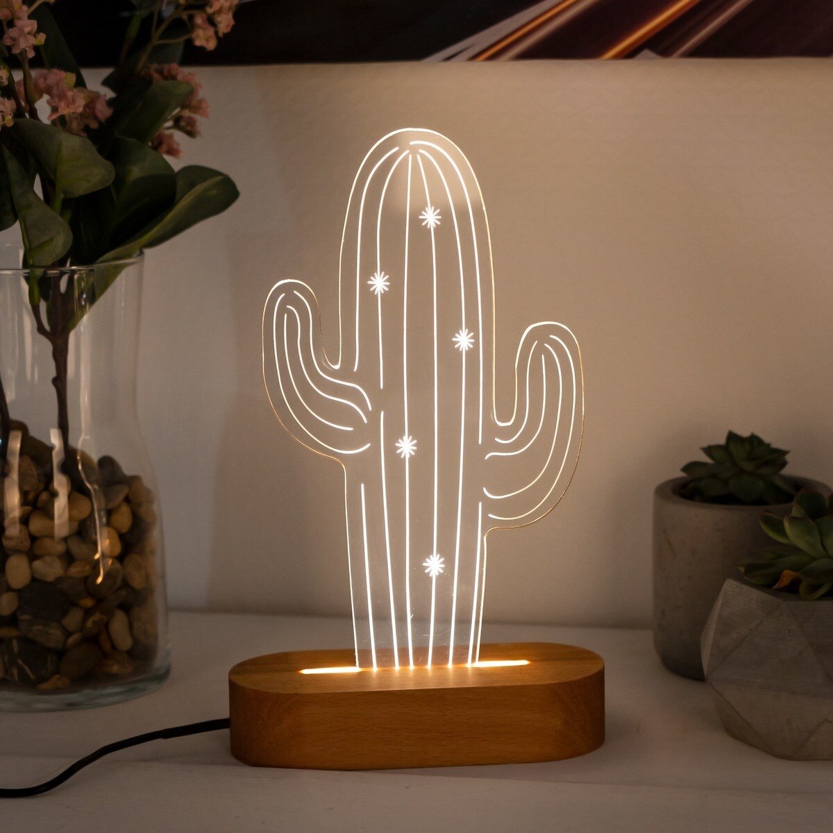 3D Cactus Desert Plant Shape Visual Lamp 3D Optica... – Grandado