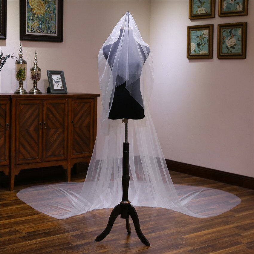 Bride White Ivory Veil Wedding Long Tail Wedding H... – Grandado