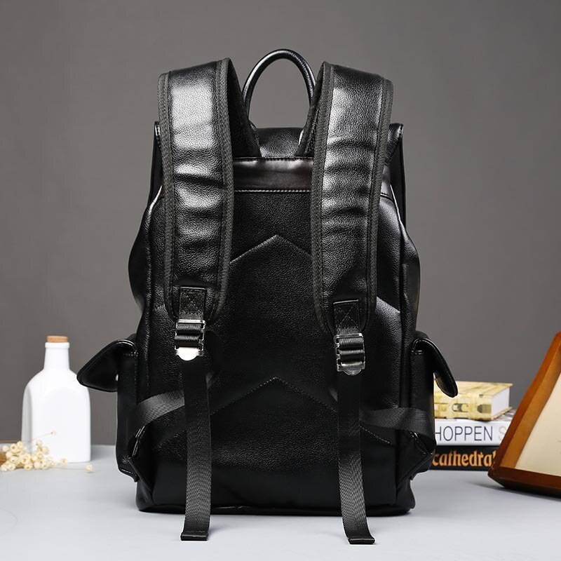 Vintage PU Leather Men Backpacks Simple Ladies Bla... – Grandado
