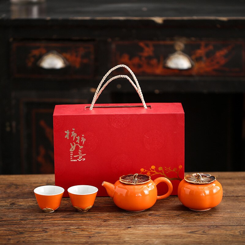 Persimmon Tea Set Chinese Tea Set Tea Pot Tea Can ... – Grandado