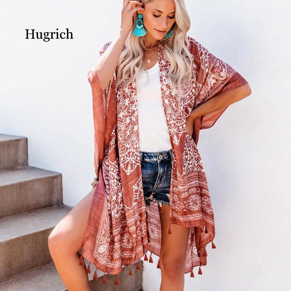 Boho Bohemian Print Blue Summer Beach Wear Long Ki... – Vicedeal