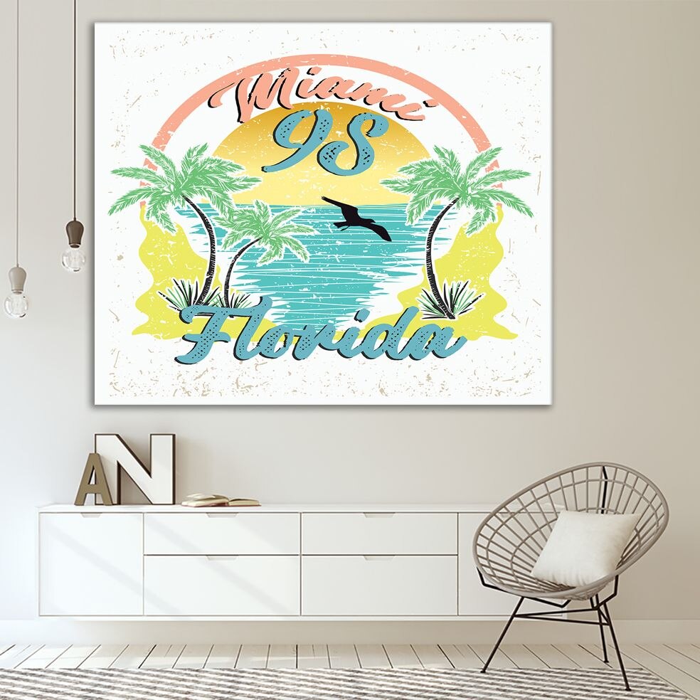 Tapestry Miami Florida Zee Strand Palm Bomen Seagu... – Grandado