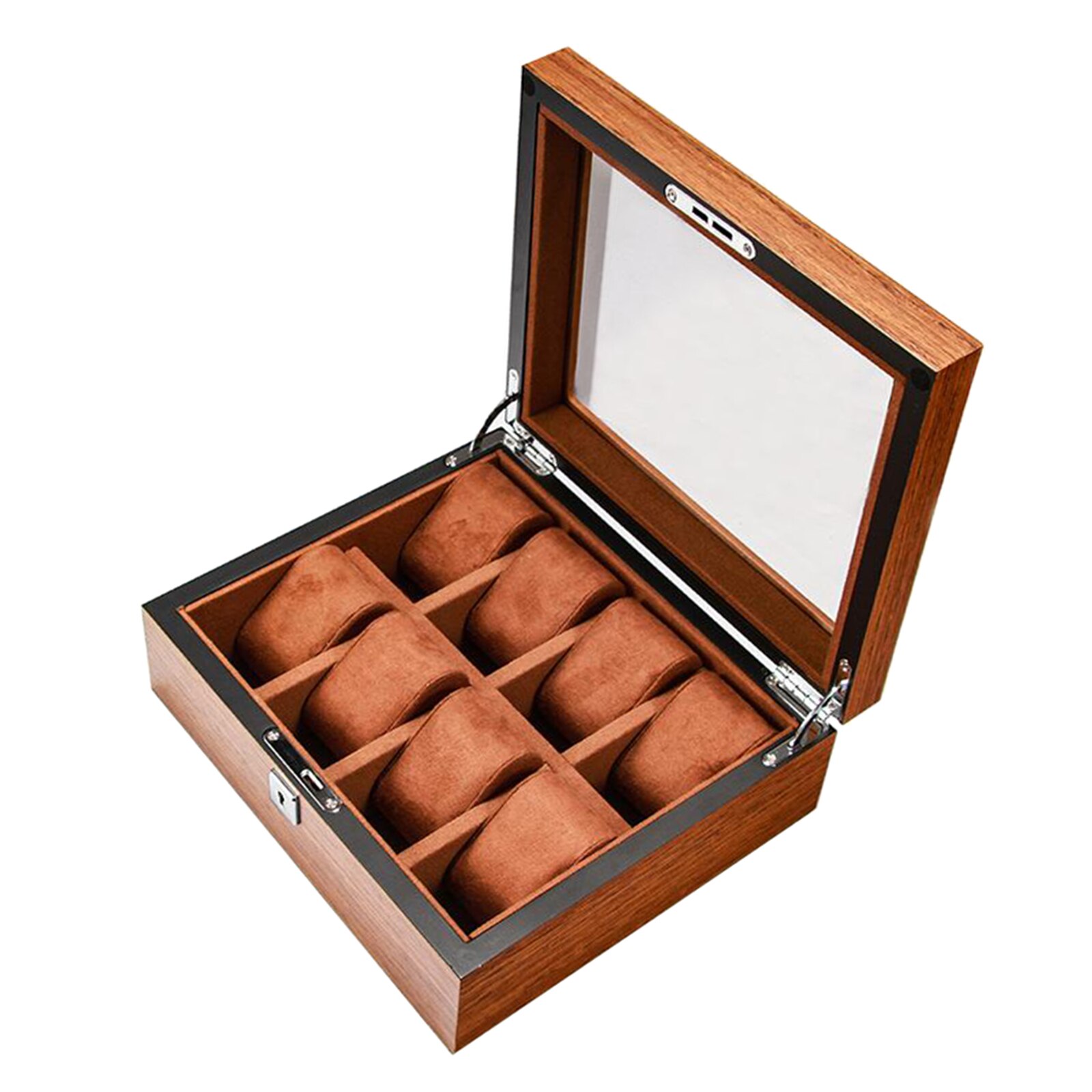Multi Slot Wood Box Watch Display Case Glass Top J... – Grandado
