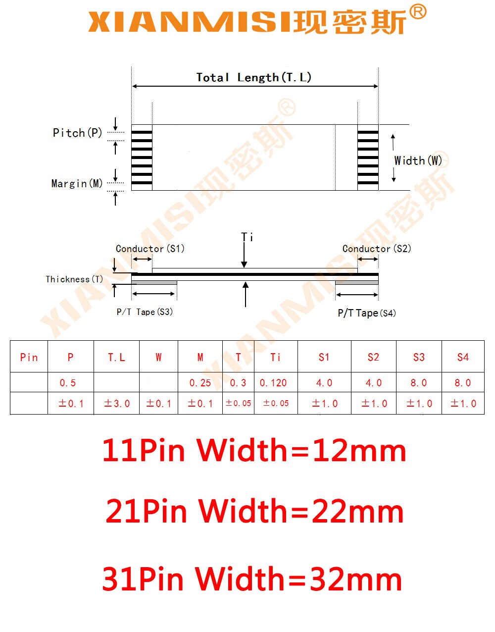21Pin Flexible Flat Cable FFC Opposite Side 1.0mm ... – Vicedeal