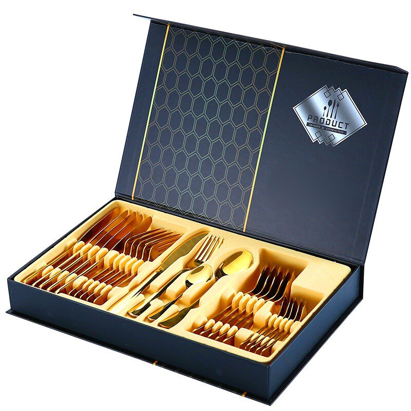 24 Stuks Gold Servies Bestek Diner Set Bestek Sets... – Vicedeal
