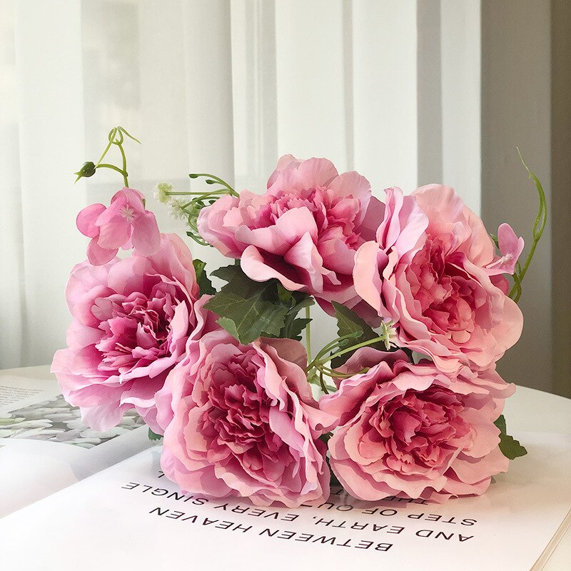 5 big flower heads beautiful peony flower silk flo... – Vicedeal