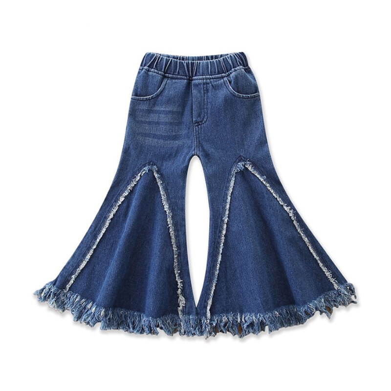 ins style girls pants fringed denim flared baby gi... – Grandado