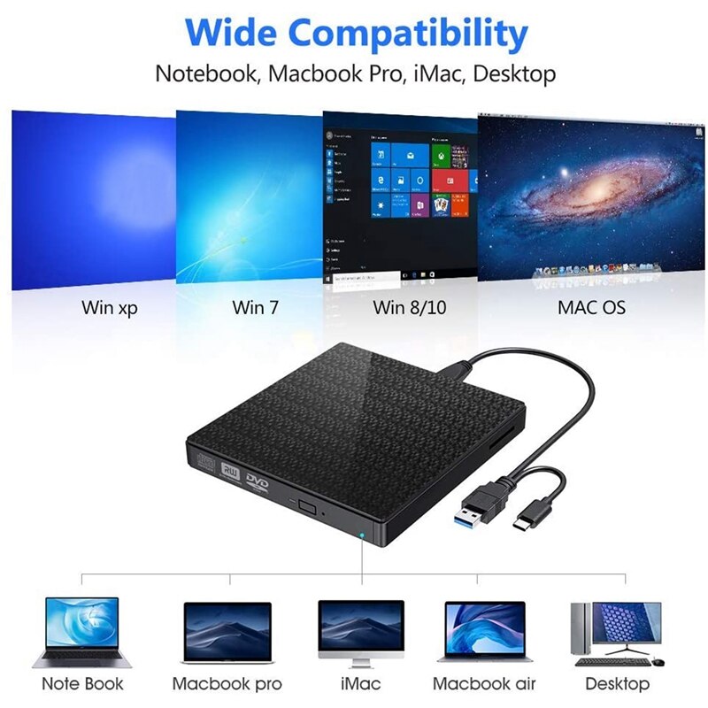 Unidad de DVD y CD externa USB 3,0, reproductor de... – Grandado